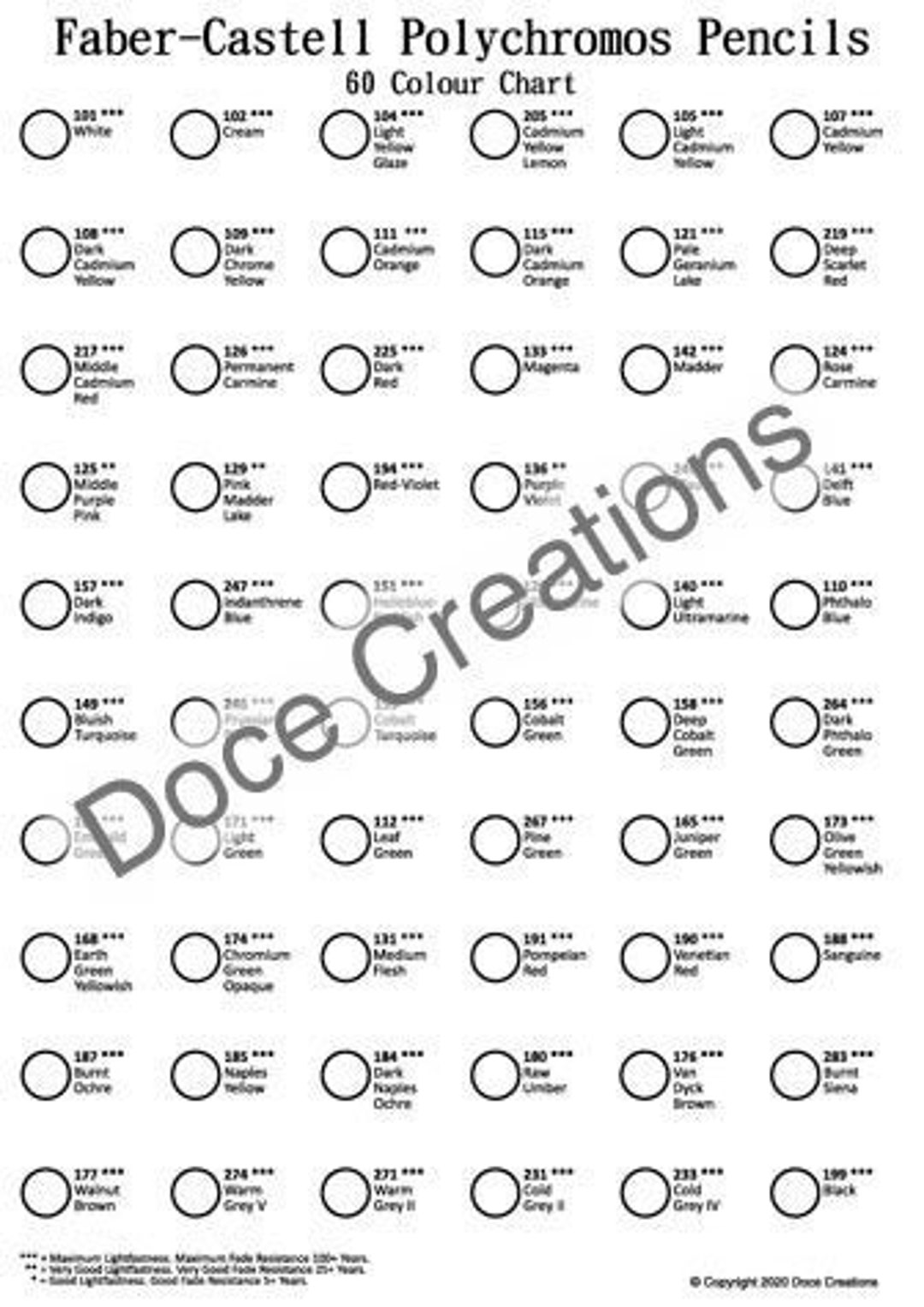 Polychromos 60 Pencil Colour Chart Template Printable Colouring ...