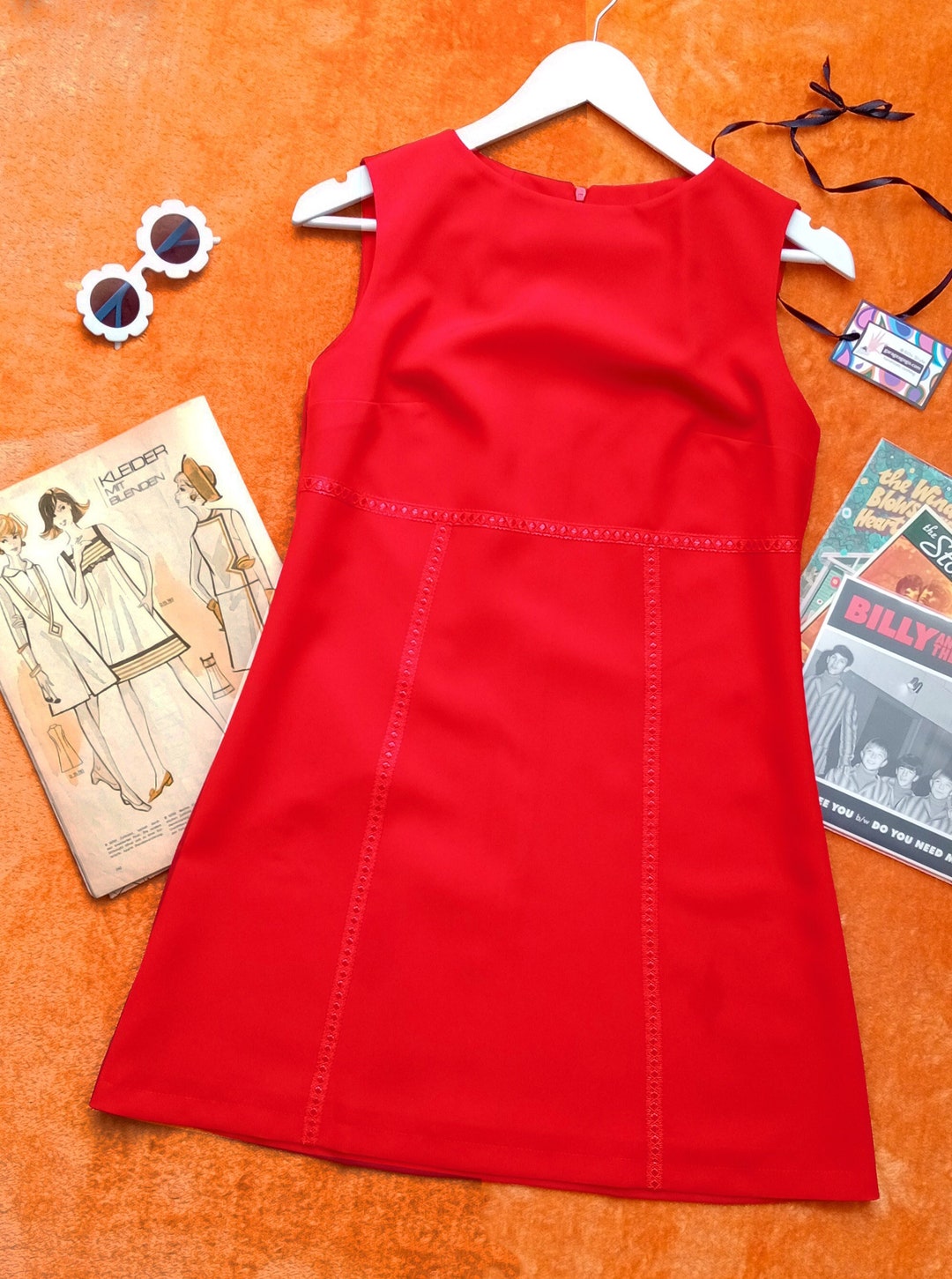 Red Yeyé Retro Style Dress Size M 40 / 12UK 60's 70's - Etsy