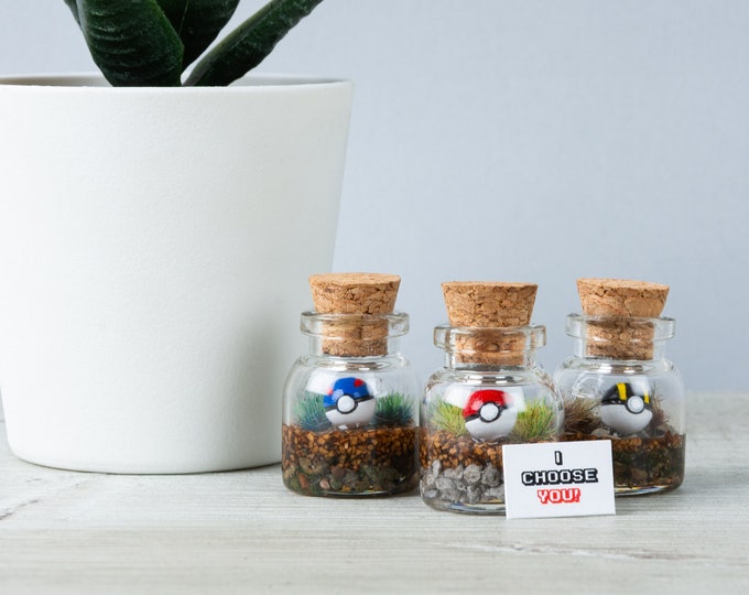 Cute Mini Pokejar Terrarium Jar, Pokemon Gift Ideas, Pokeball, Great ...