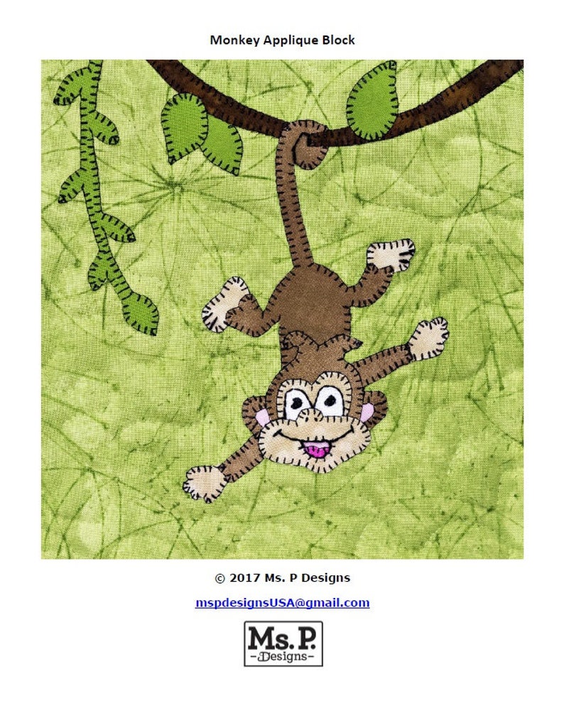 Monkey PDF applique quilt block pattern | Etsy