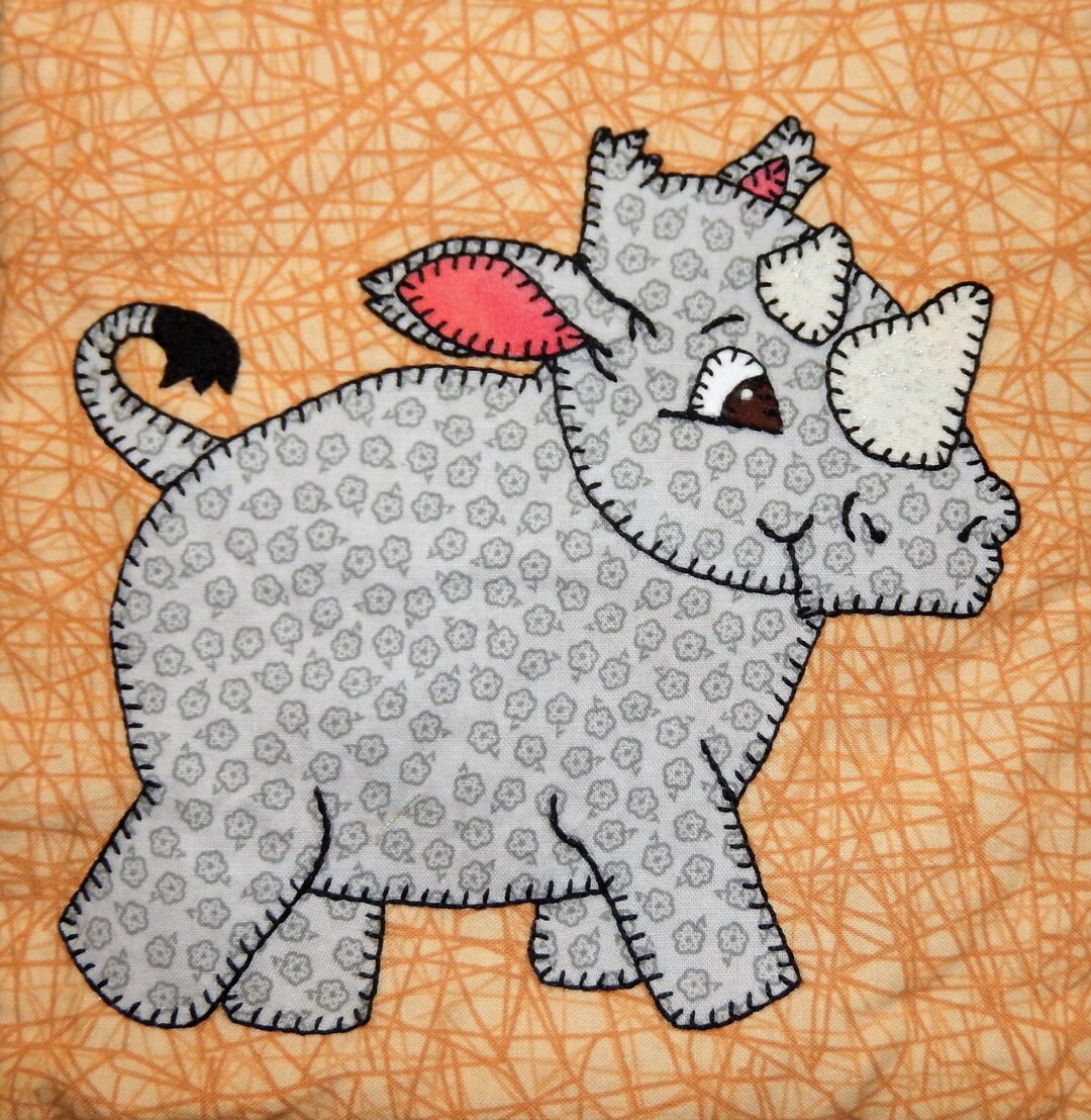 Rhinoceros or rhino PDF applique quilt block pattern - Etsy Nederland