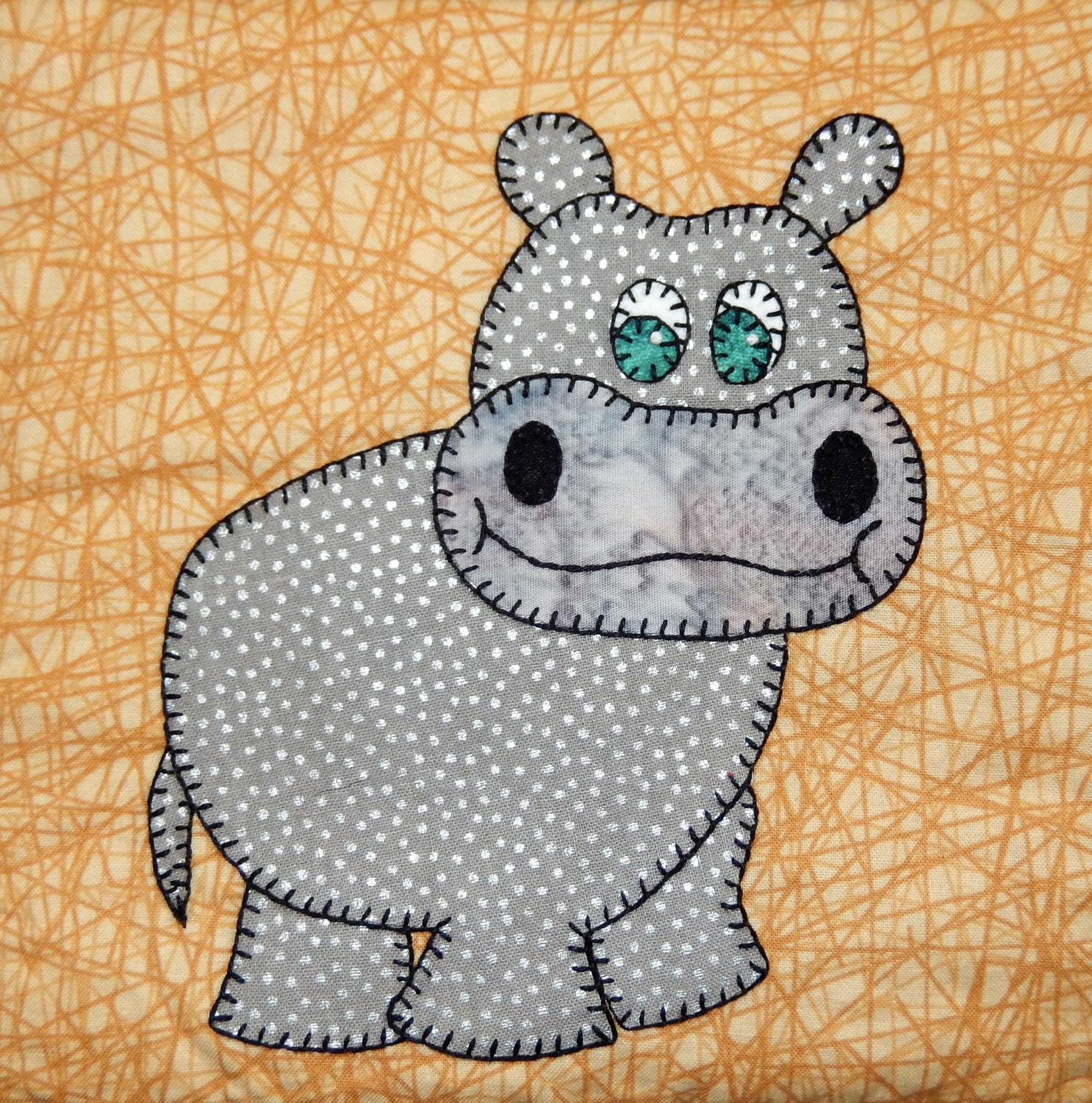 Hippo PDF applique quilt block pattern | Etsy