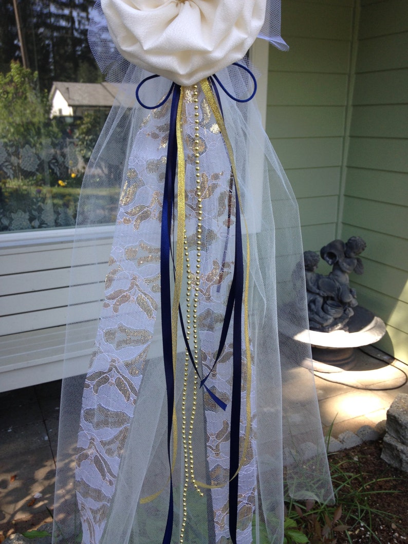 Set of 6 Ivory Navy Blue Pew Bows Chair Bows Wedding Bows Pew Church ...