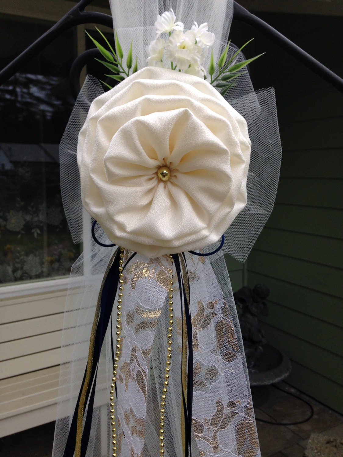 Set of 6 Ivory Navy Blue Pew Bows Chair Bows Wedding Bows Pew Church ...