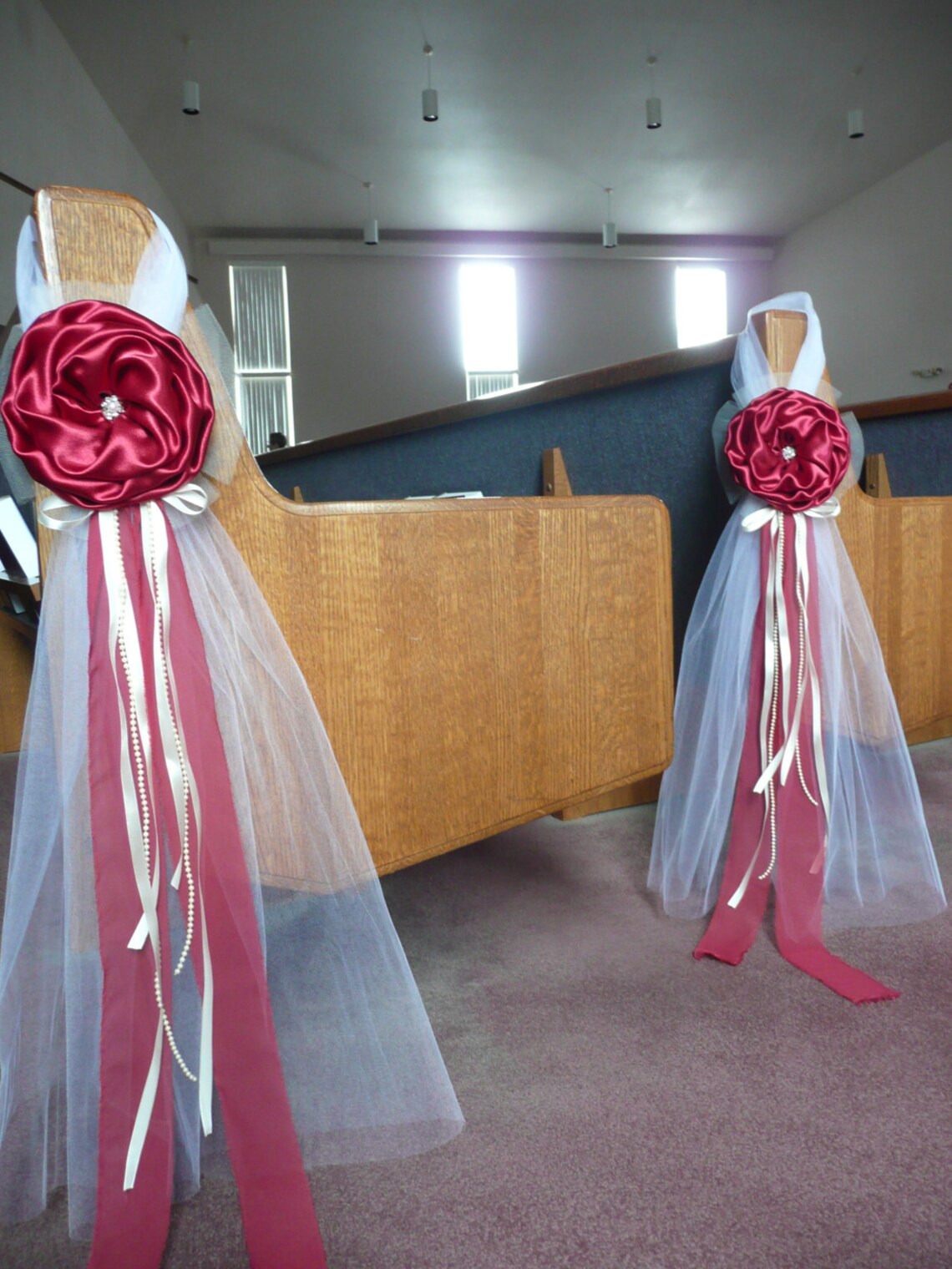 Royal Red Burgundy Pew Bows Chair Bows Wedding Bows Pew Church Aisle ...