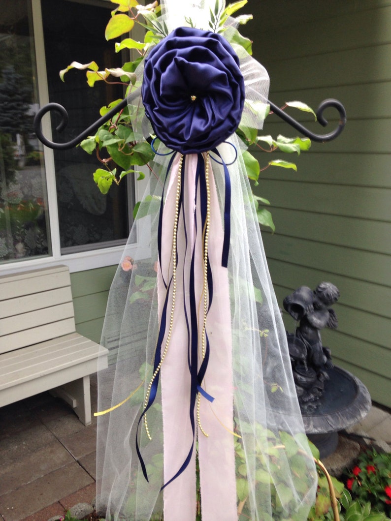 Navy Blue Gold Pew Bows Chair Bows Wedding Bows Pew Church Aisle Arch ...