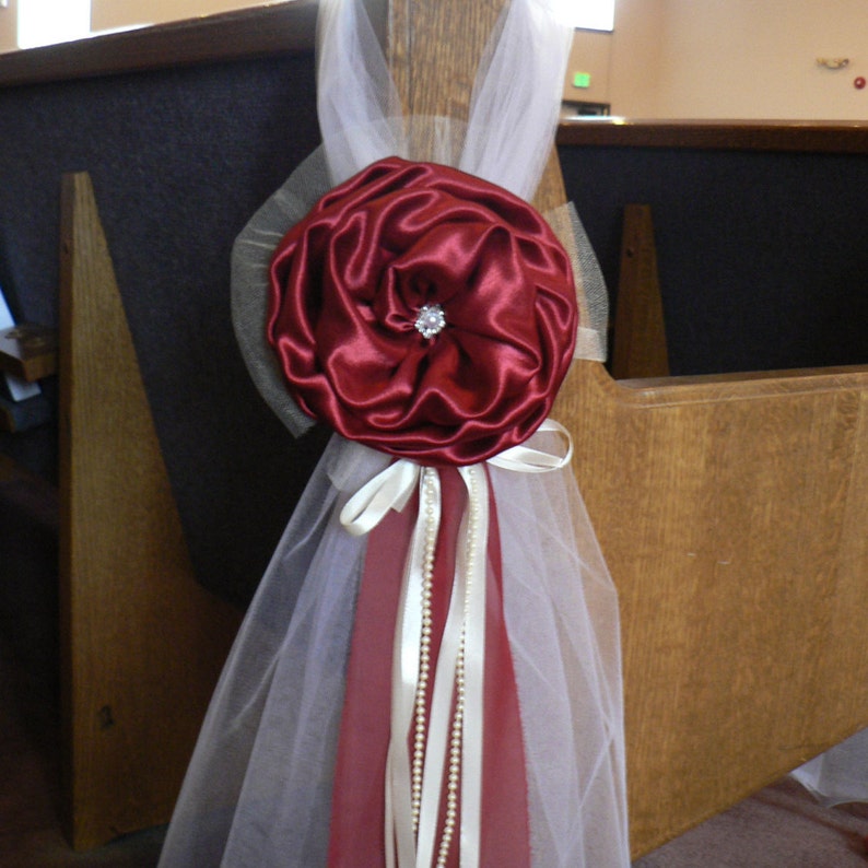 Royal Red Burgundy Pew Bows Chair Bows Wedding Bows Pew Church Aisle ...