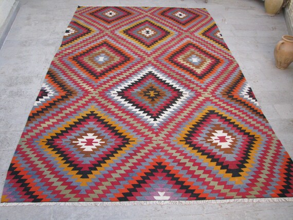 VINTAGE LARGE BOHO Kilim Rug-eye Dazzler Kelim Rug-large Boho | Etsy