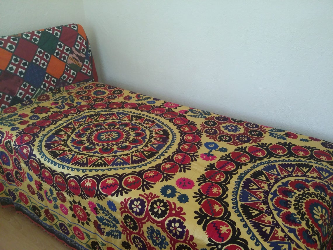YELLOW SUZANI Table-bed Cover-wall Hanging-bedspread-unique | Etsy