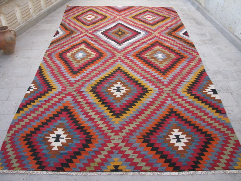 VINTAGE LARGE BOHO Kilim Rug-eye Dazzler Kelim Rug-large Boho - Etsy