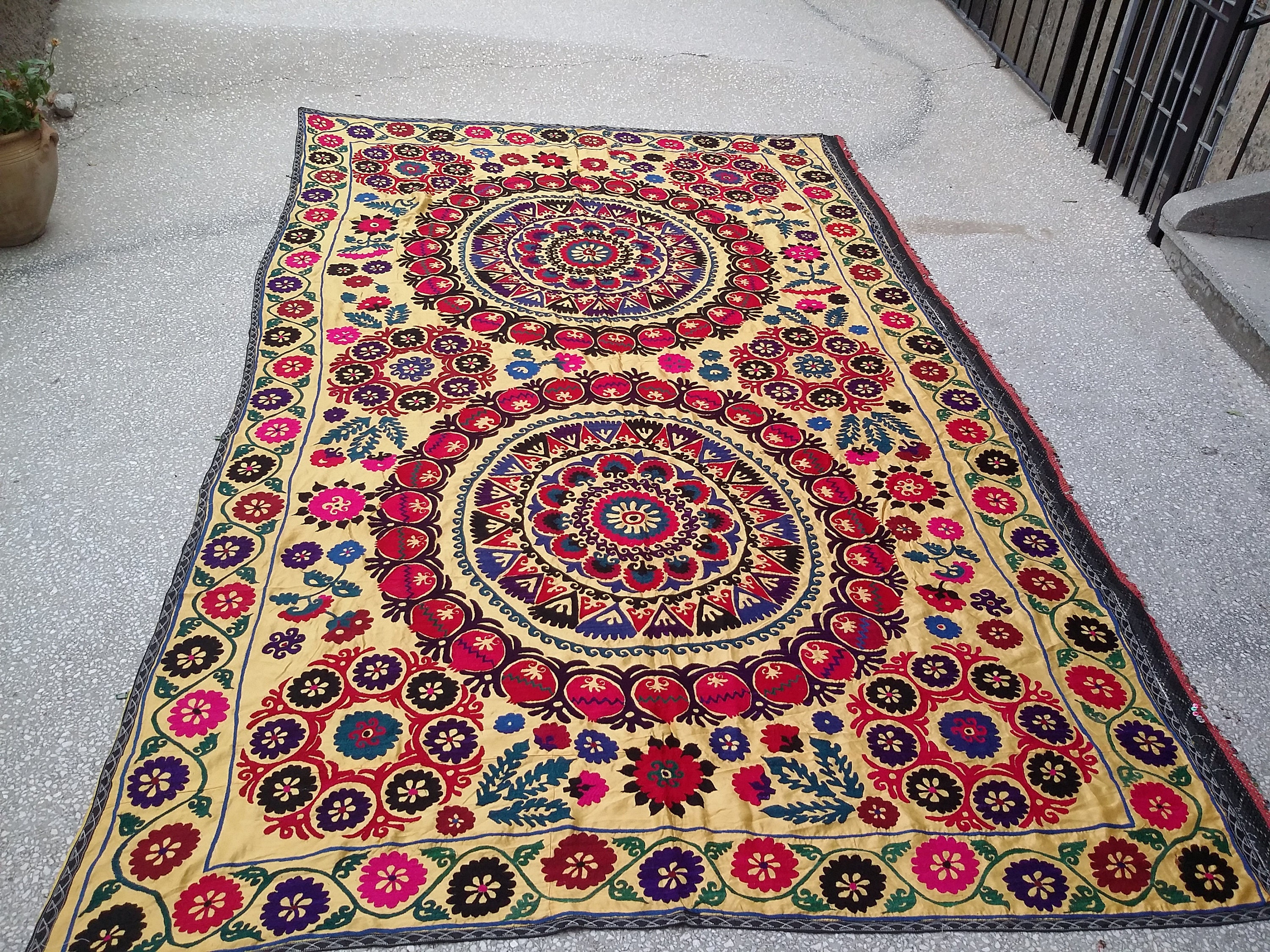 YELLOW SUZANI Table-bed Cover-wall Hanging-bedspread-unique | Etsy