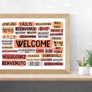 Welcome Poster in Different Languages - Landscape Warm Colours ...