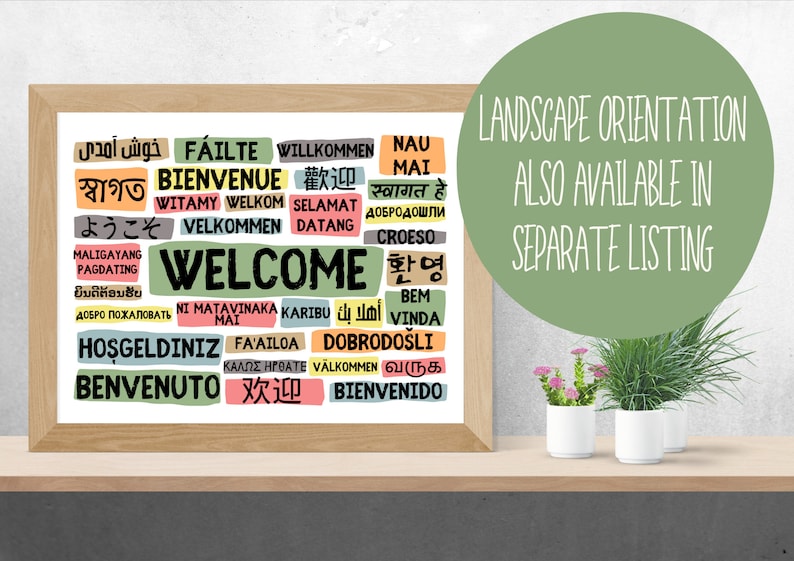 Welcome Poster in Different Languages - Portrait Cool Colours - Instant ...