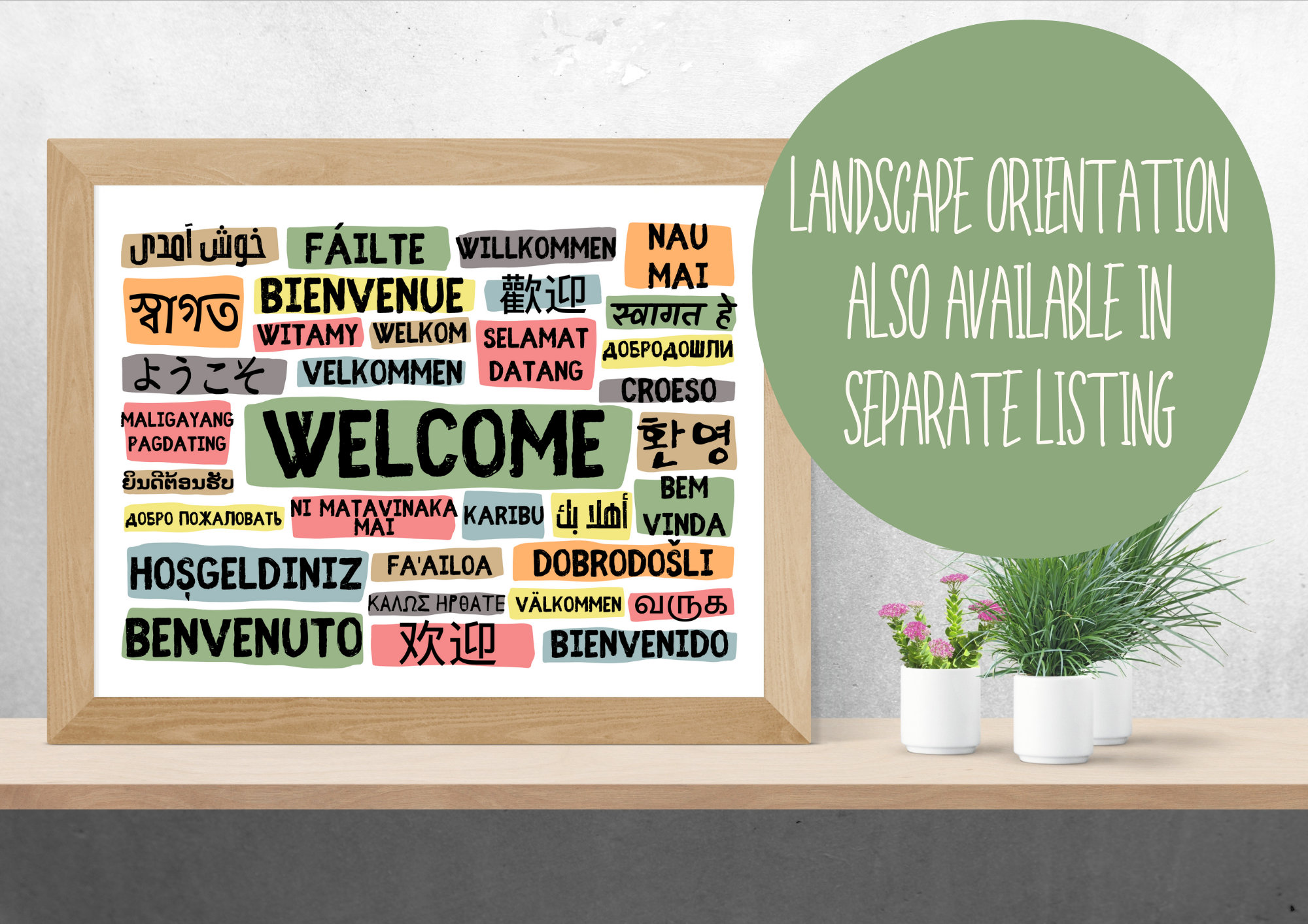 Welcome Poster in Different Languages Portrait Cool Colours Instant Digital Download ...