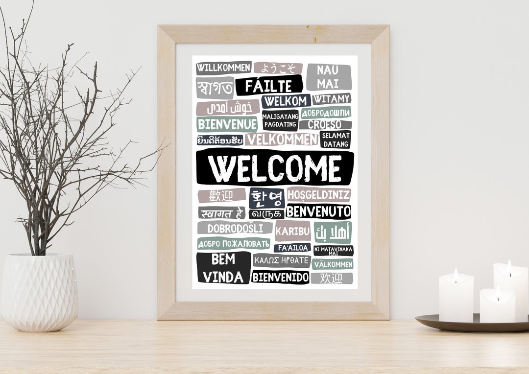 Welcome Poster in Different Languages Portrait Greys Instant Digital ...