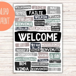 Welcome Poster in Different Languages Portrait Greys Instant Digital ...
