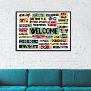 Welcome Poster in Different Languages - Landscape Cool Colours ...