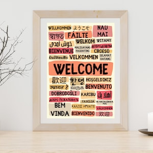 Welcome Poster in Different Languages - Portrait Warm Colours - Instant ...