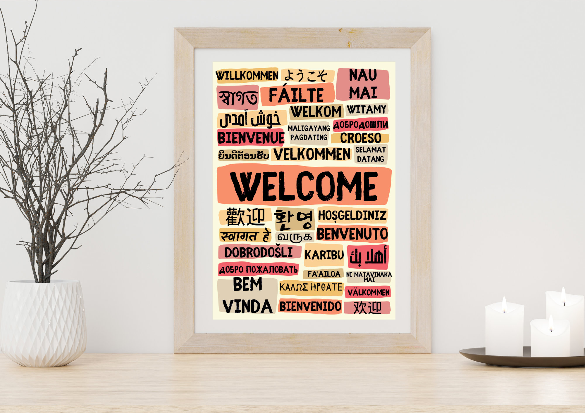 Welcome Poster in Different Languages - Portrait Warm Colours - Instant Digital Download ...