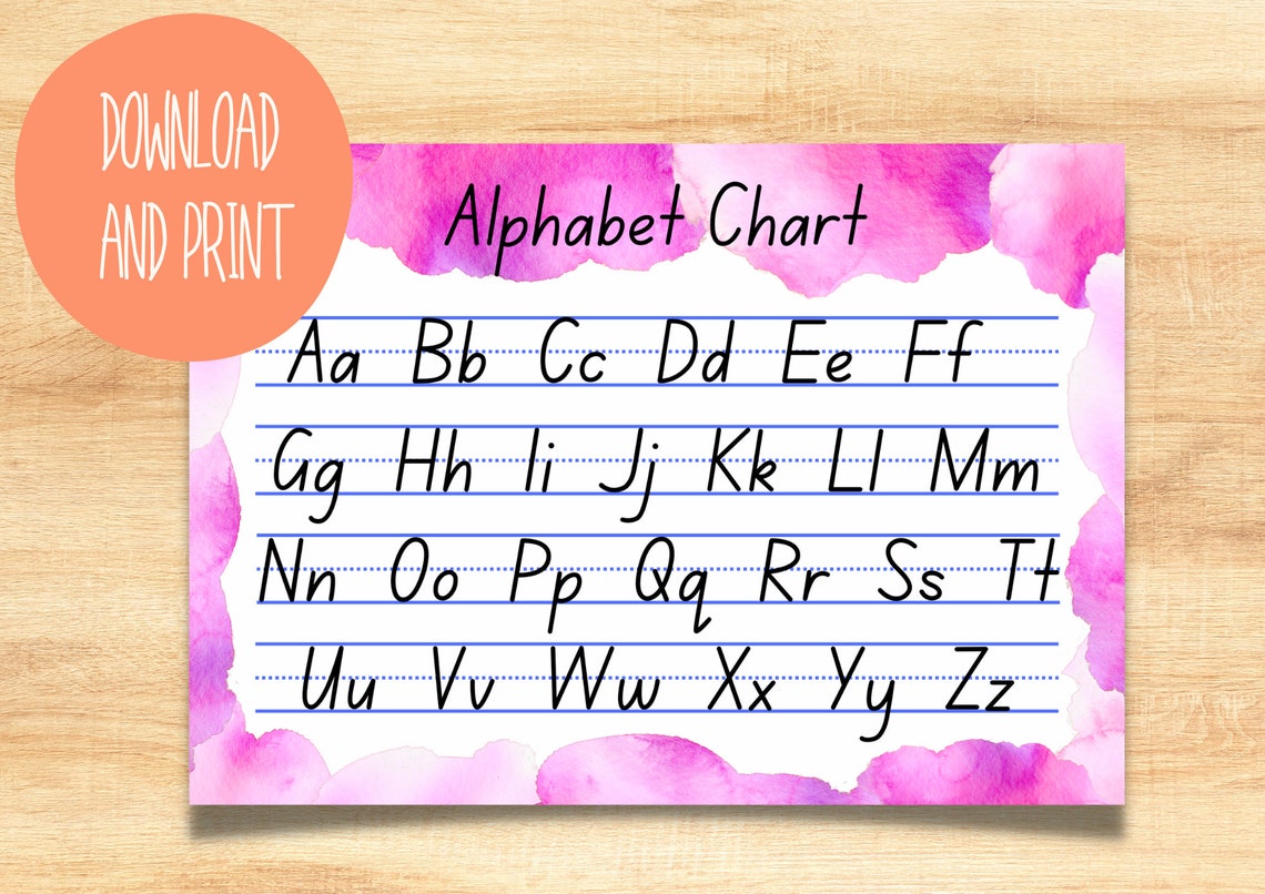 Printable Alphabet Chart, Calm Watercolours, ABC Chart, Handwriting ...