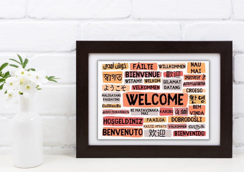 Welcome Poster in Different Languages - Landscape Warm Colours ...
