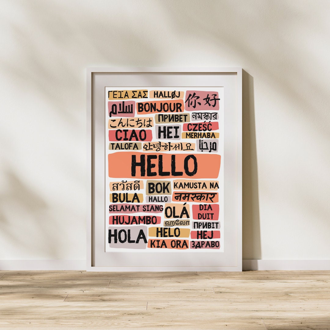 Hello Poster in Different Languages Portrait Warm Colours Digital ...