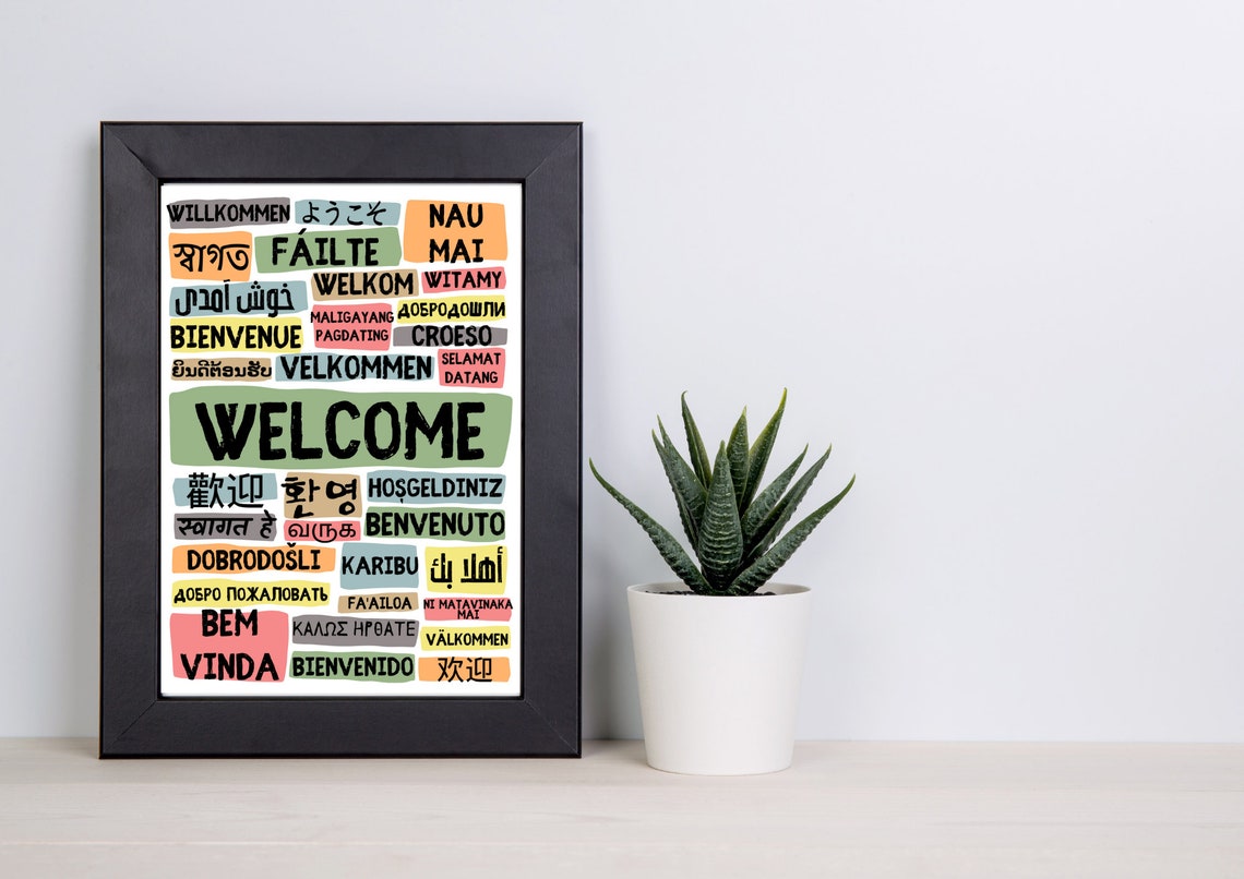 Welcome Poster in Different Languages - Portrait Cool Colours - Instant ...
