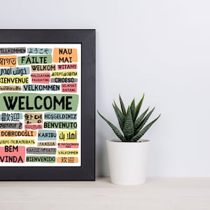Welcome Poster in Different Languages - Portrait Cool Colours - Instant Digital Download ...