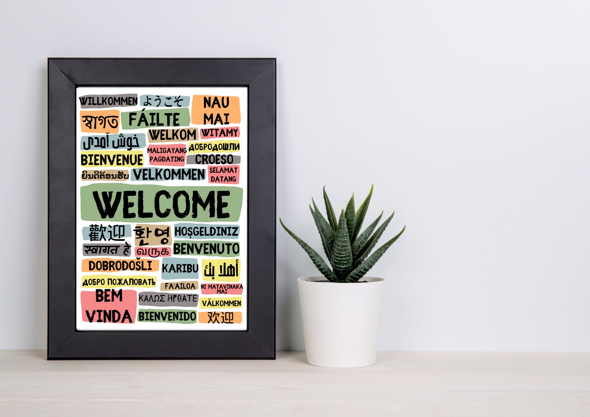 Welcome Poster in Different Languages Portrait Cool Colours Instant ...
