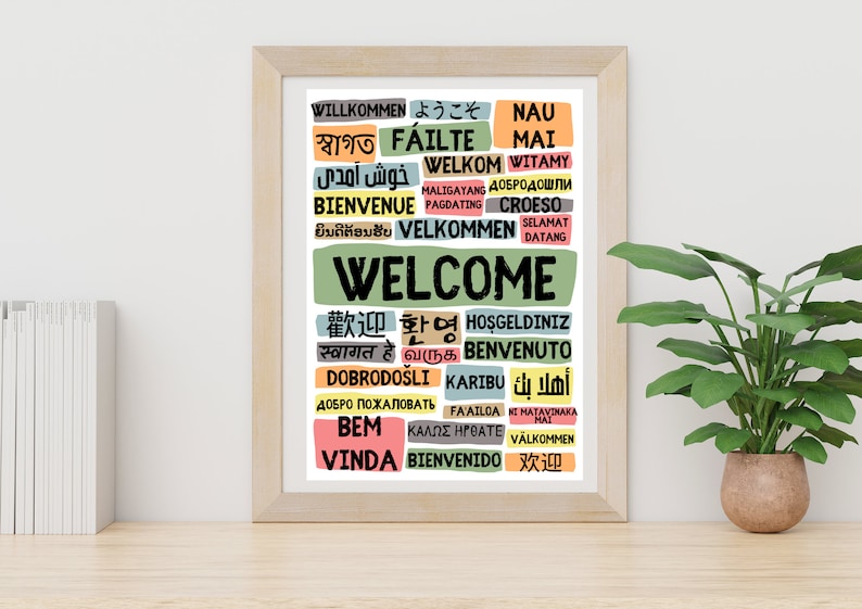 Welcome Poster in Different Languages - Portrait Cool Colours - Instant Digital Download ...