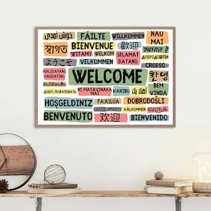 Welcome Poster in Different Languages - Landscape Cool Colours ...