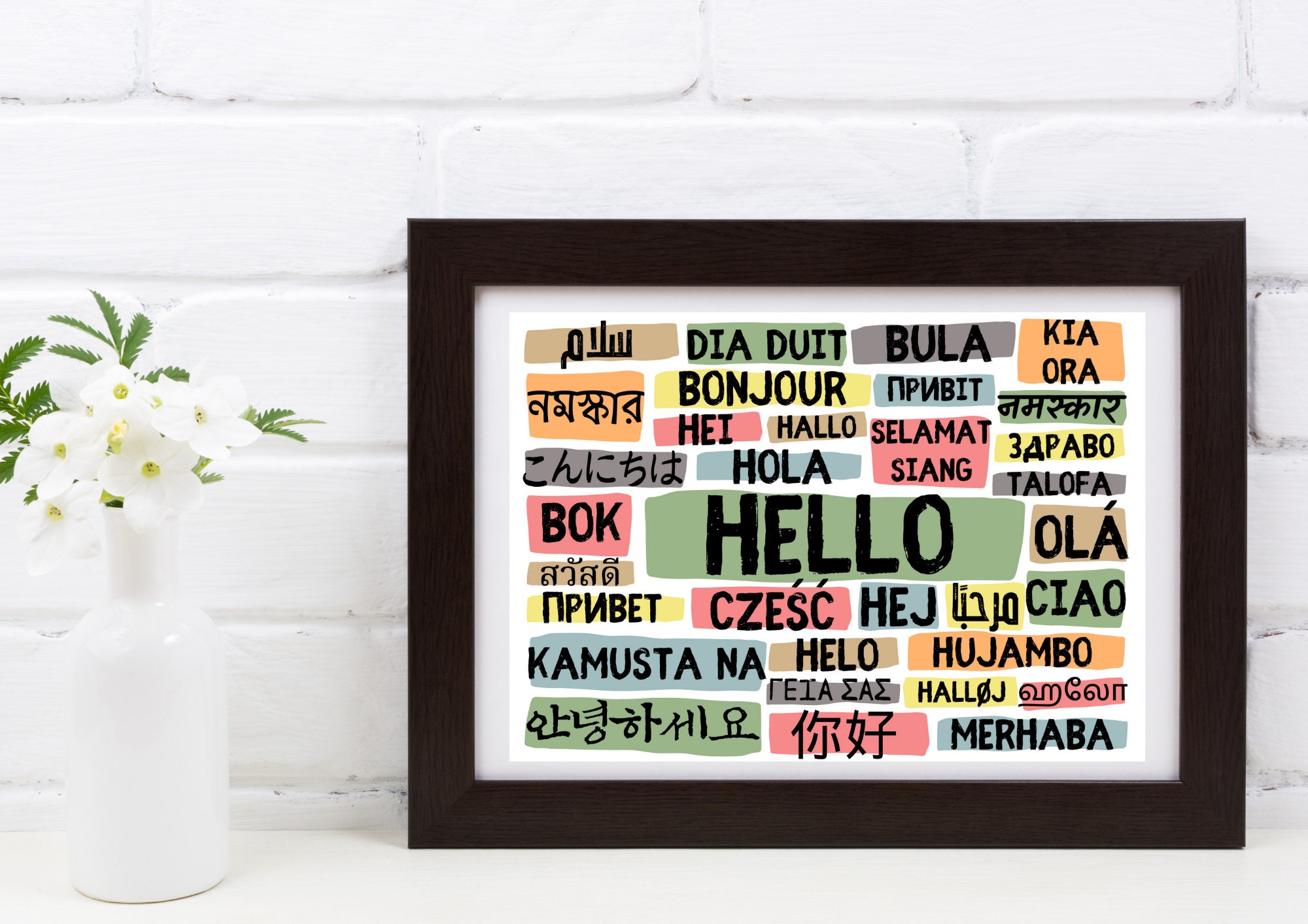 Hello Poster in Different Languages - Landscape Cool Colours - Digital ...