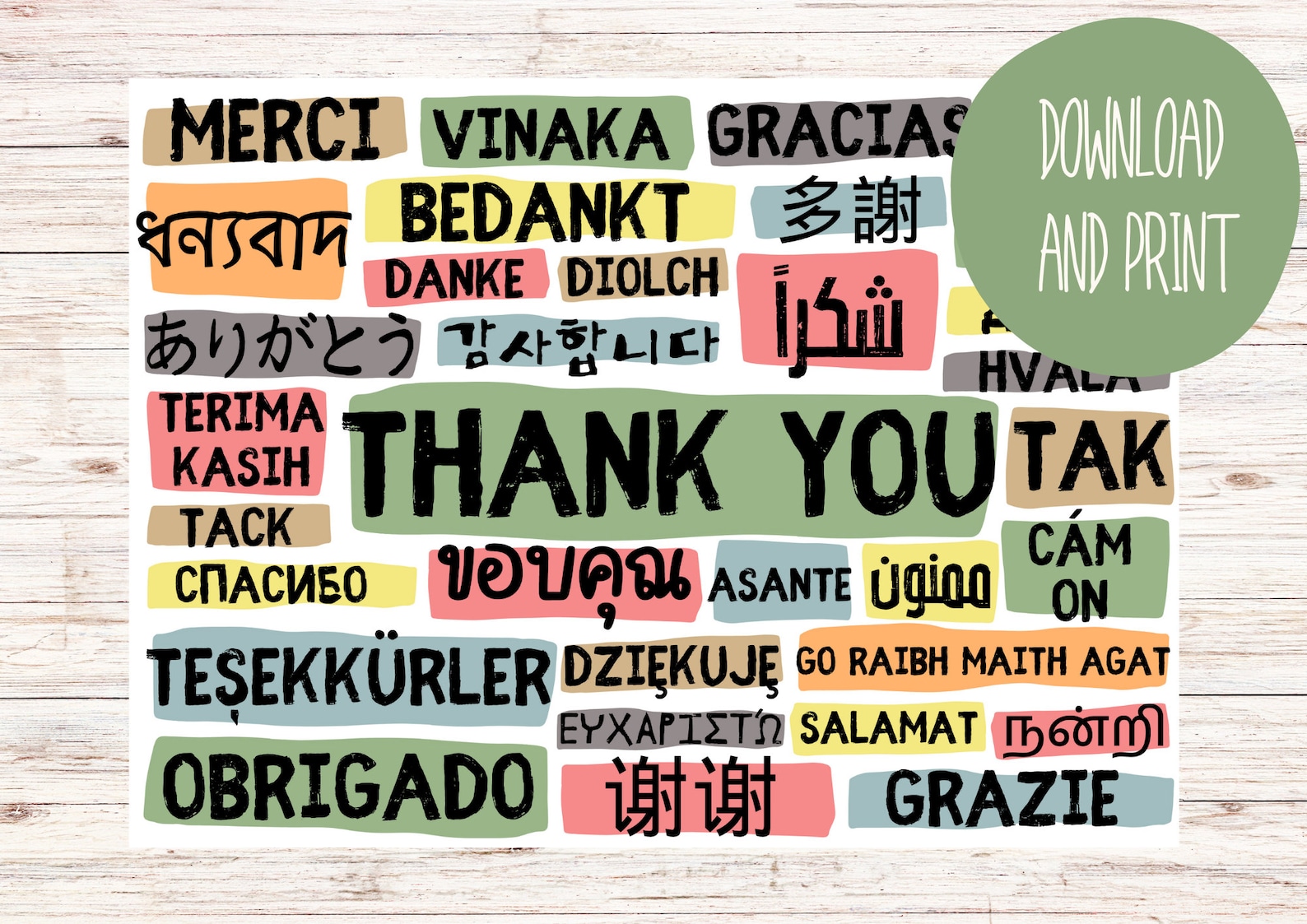 Thank You Poster in Different Languages - Landscape Cool Colours ...