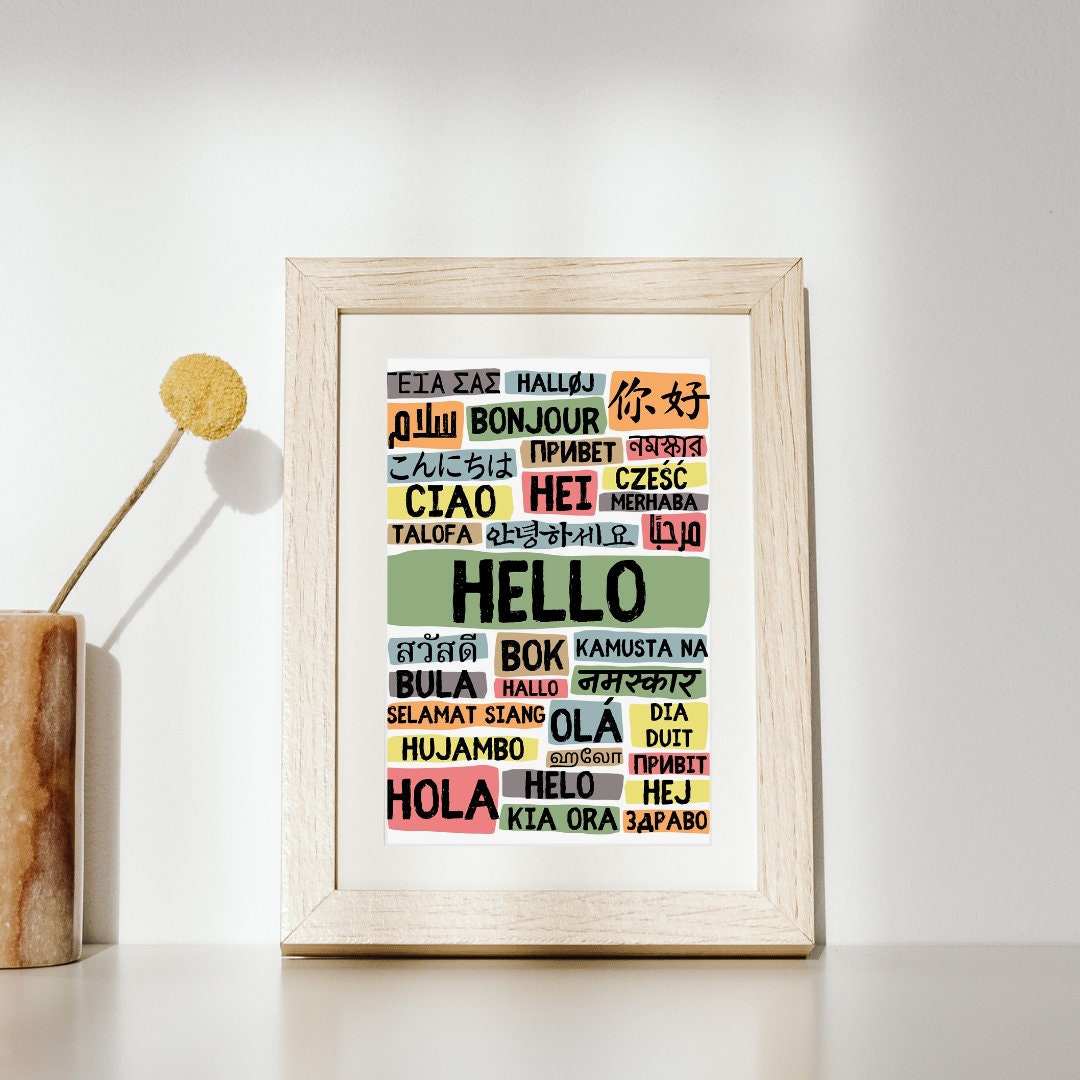 Hello Poster in Different Languages - Portrait Cool Colours - Digital Download - Multilingual ...