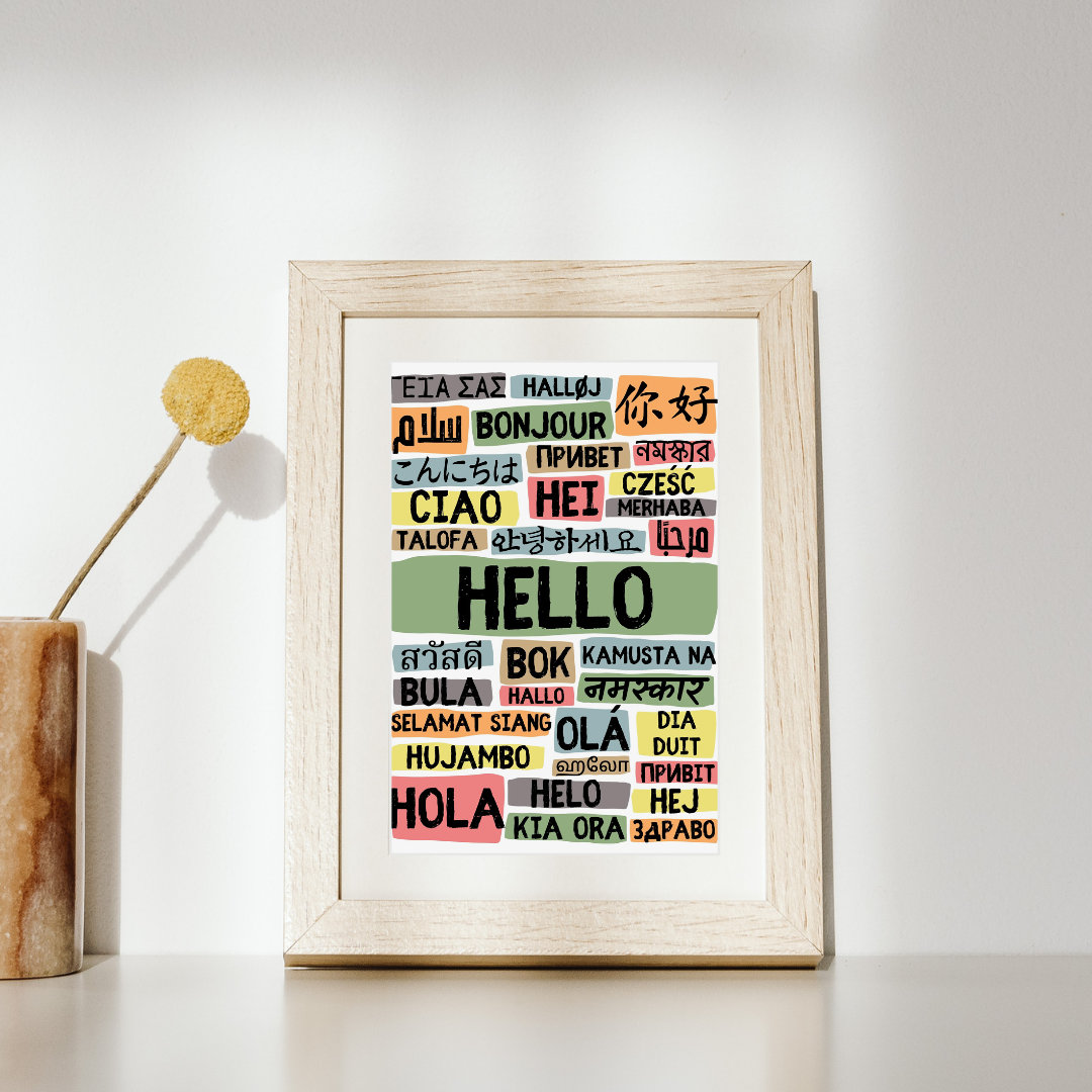 Hello Poster in Different Languages - Portrait Cool Colours - Digital ...