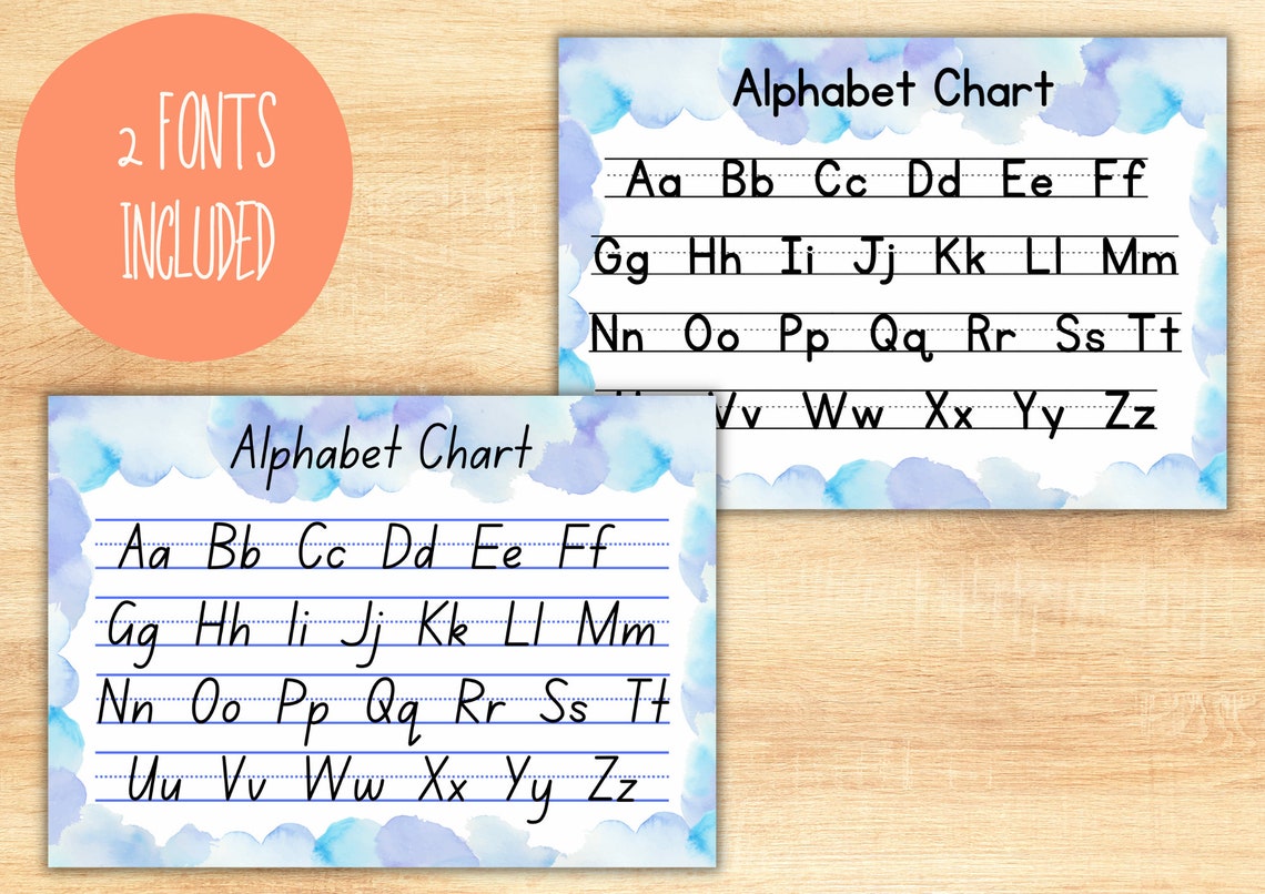 Printable Alphabet Chart, Calm Watercolours, ABC Chart, Handwriting ...