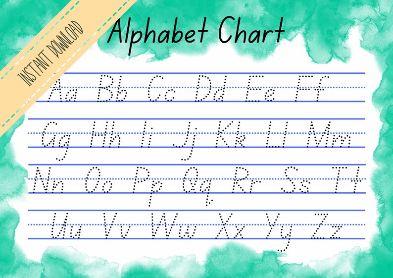 Printable Alphabet Chart, Calm Watercolours, ABC Chart, Handwriting ...