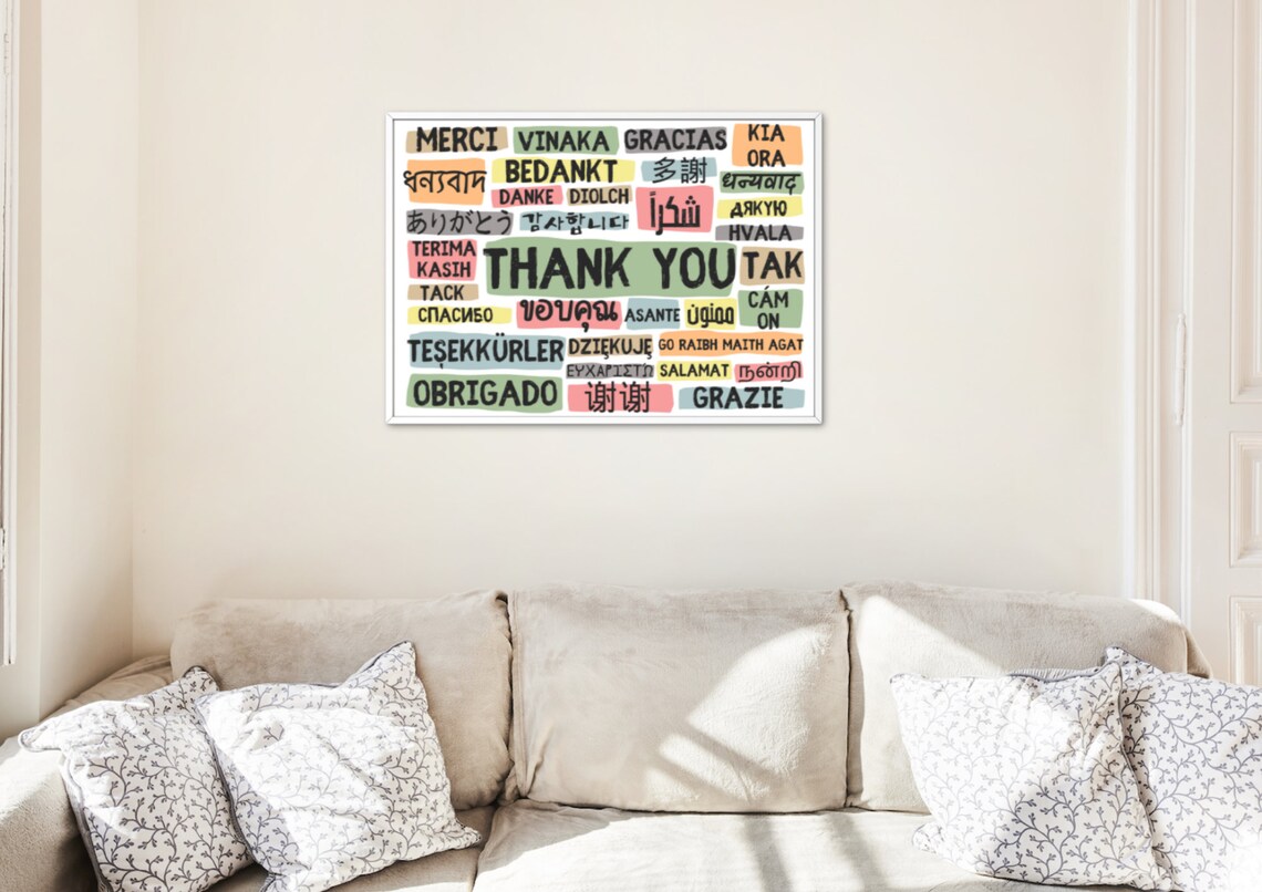 Thank You Poster in Different Languages - Landscape Cool Colours ...