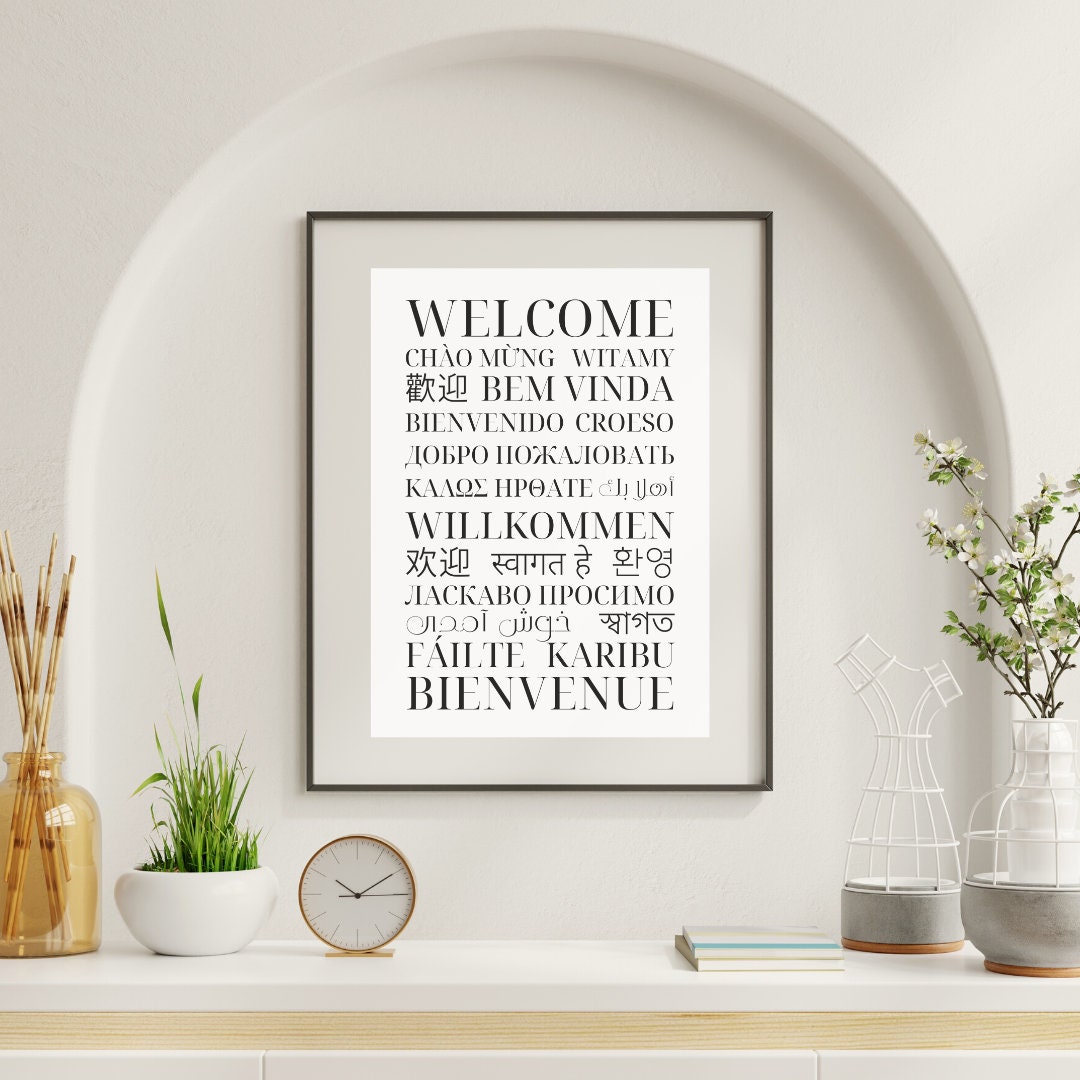 Welcome Poster in Different Languages Multilingual Wall Art Typography ...