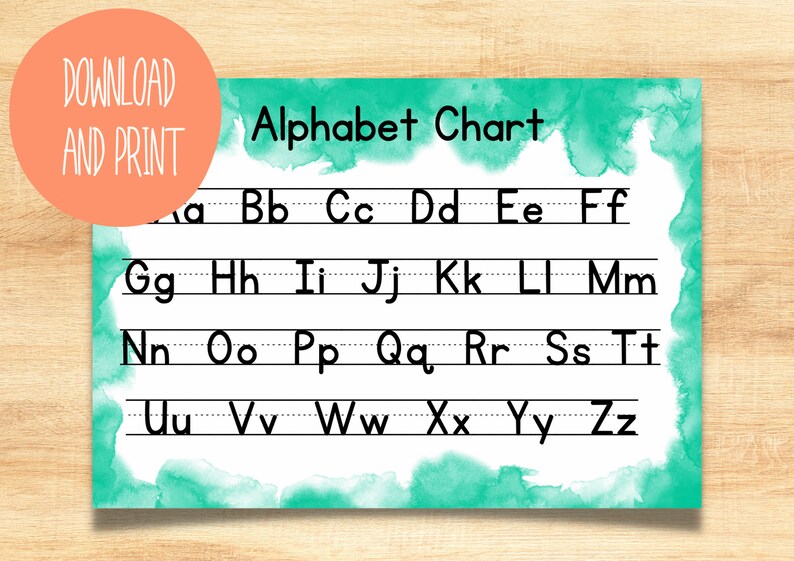 4 Printable Alphabet Charts, Calm Watercolours, ABC Chart, Handwriting ...