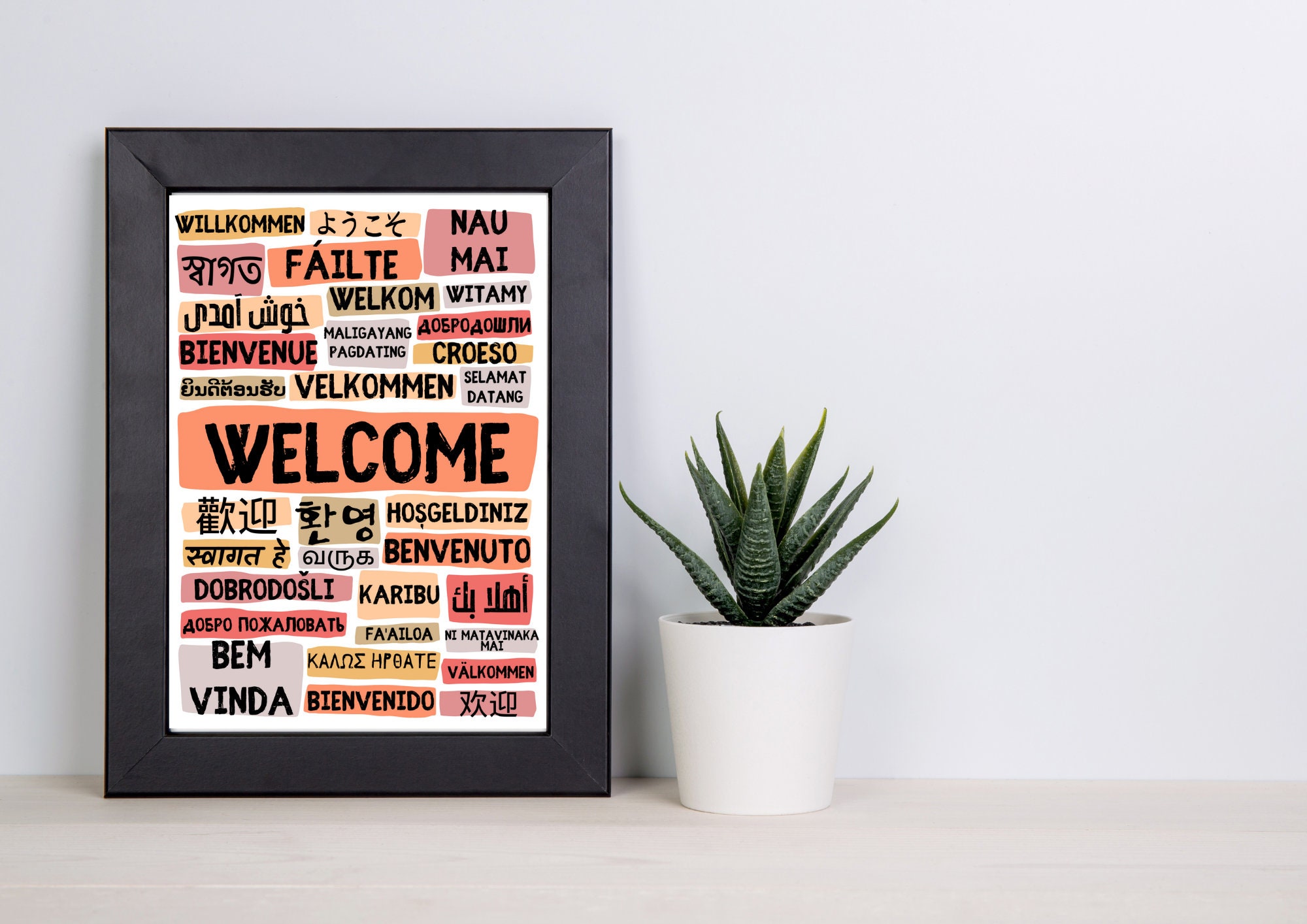 Welcome Poster in Different Languages - Portrait Warm Colours - Instant ...