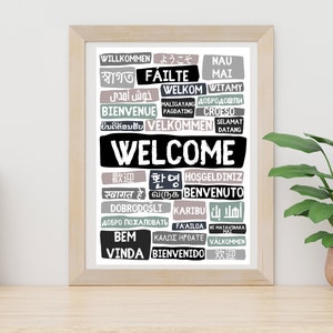 Welcome Poster in Different Languages Portrait Greys Instant Digital ...