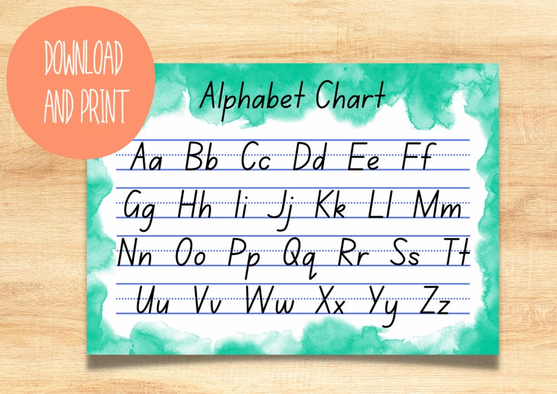 Printable Alphabet Chart, Calm Watercolours, ABC Chart, Handwriting ...