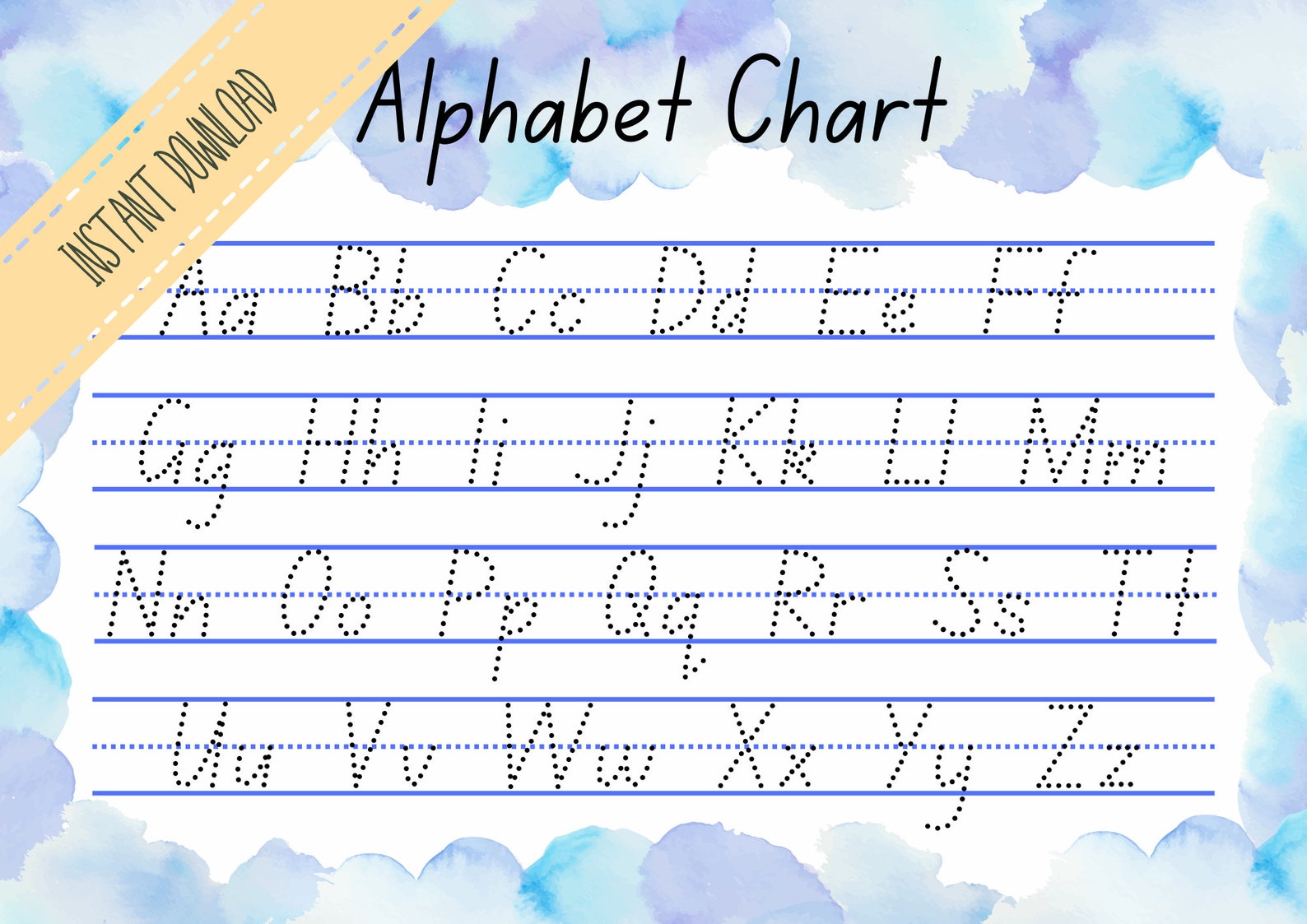 Printable Alphabet Chart, Calm Watercolours, ABC Chart, Handwriting ...