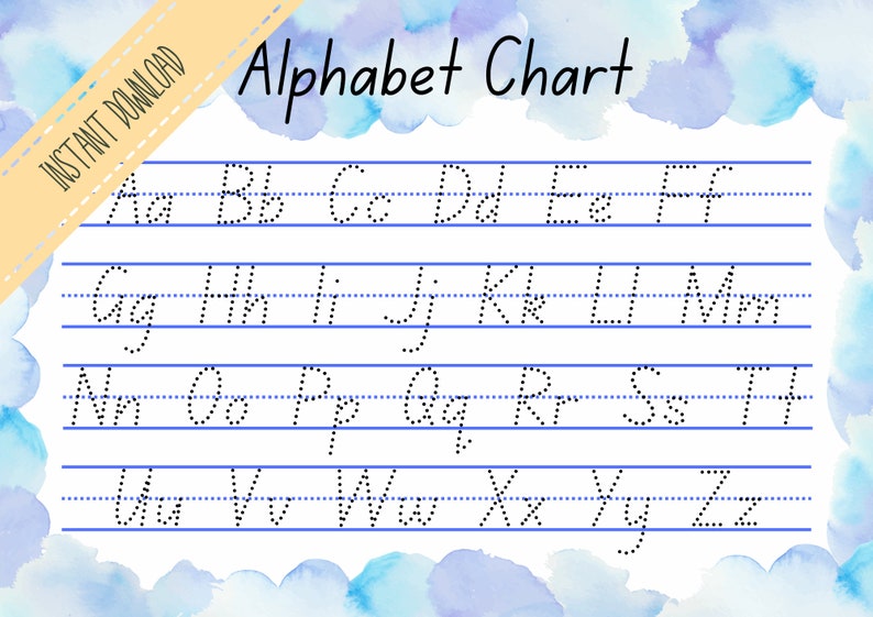 Printable Alphabet Chart, Calm Watercolours, ABC Chart, Handwriting ...