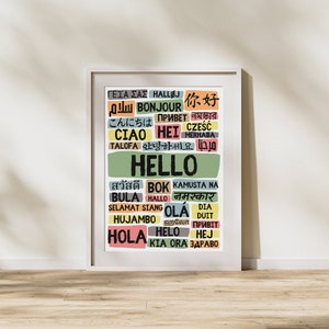 Hello Poster in Different Languages - Portrait Cool Colours - Digital ...