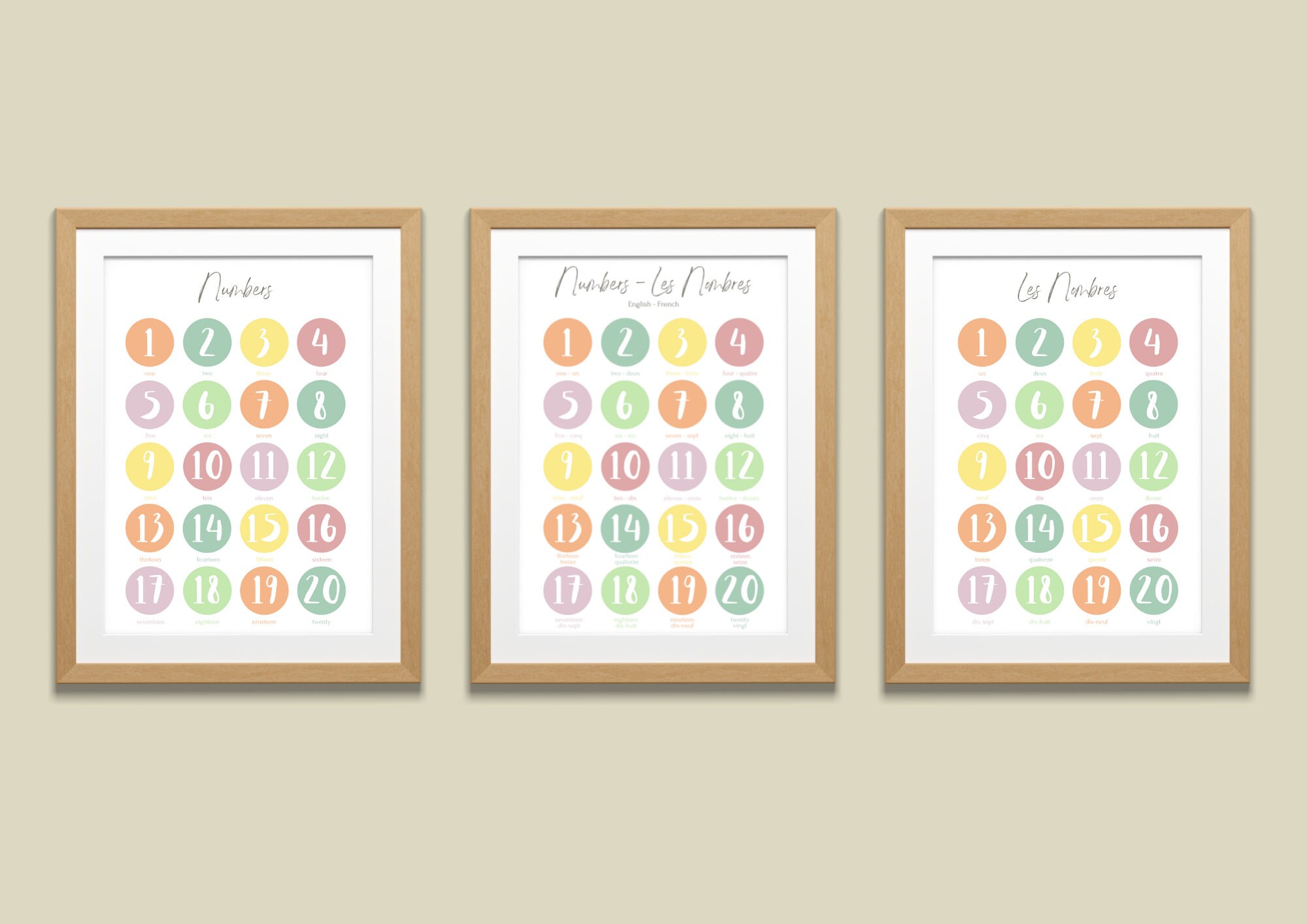 Rainbow Bilingual English & French Numbers Chart, 1-20 Digital Poster ...