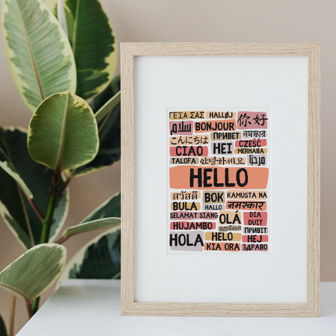 Hello Poster in Different Languages Portrait Warm Colours Digital ...