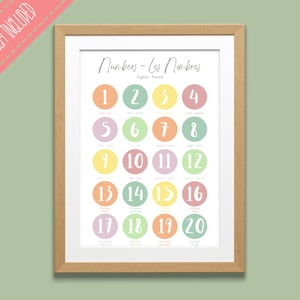 Rainbow Bilingual English & French Numbers Chart, 1-20 Digital Poster ...