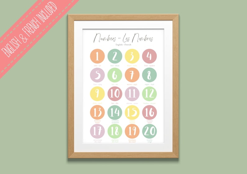 Rainbow Bilingual English & French Numbers Chart, 1-20 Digital Poster ...